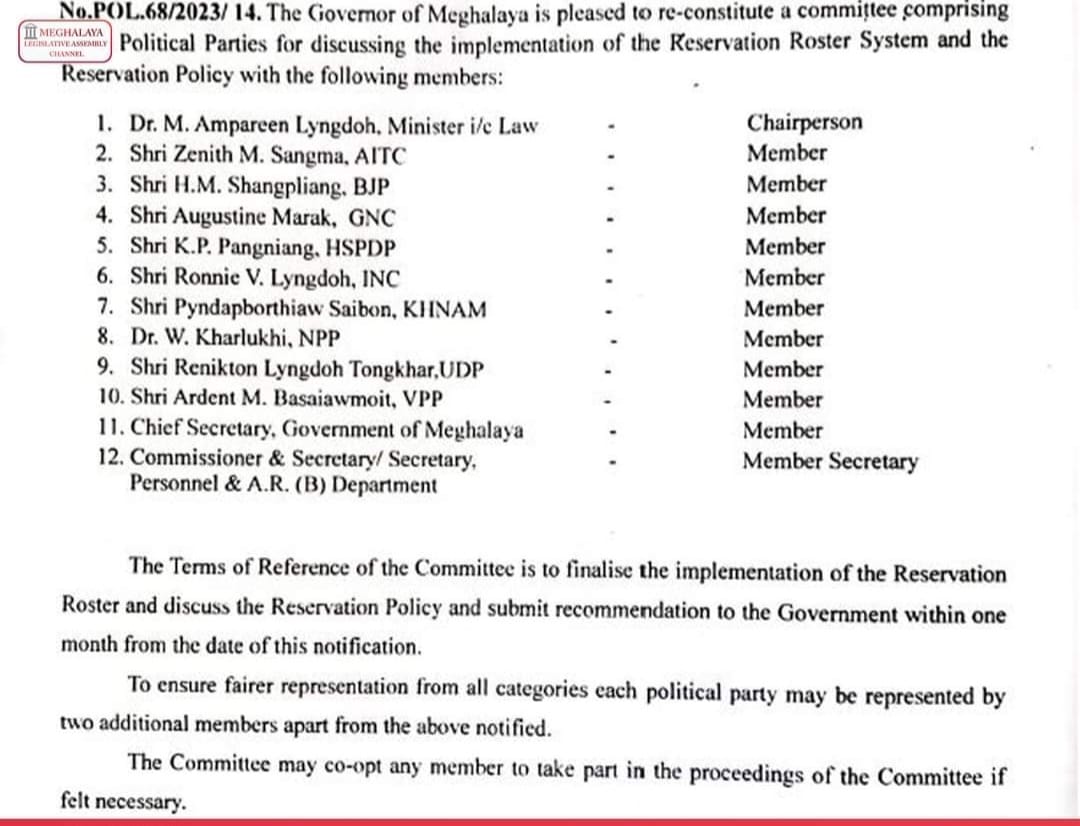 Meghalaya govt reconstitutes committee on Roster System - The Shillong ... Meghalaya govt reconstitutes committee on Roster System - The Shillong ...